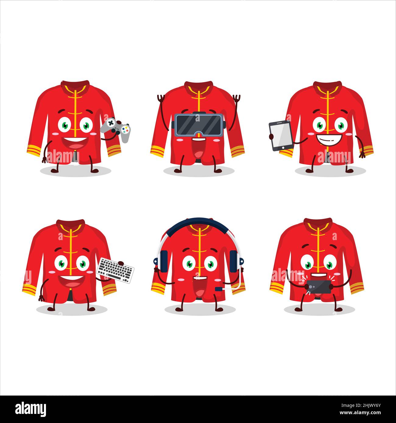 Red chinese traditional costume cartoon character are playing games ...