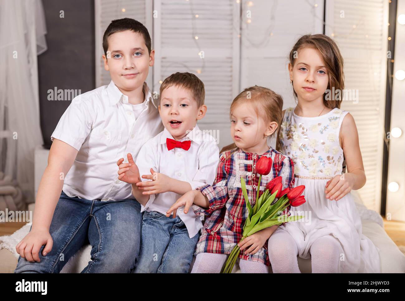 Resting children. Funny kids. Happy childhood. Group children Stock ...