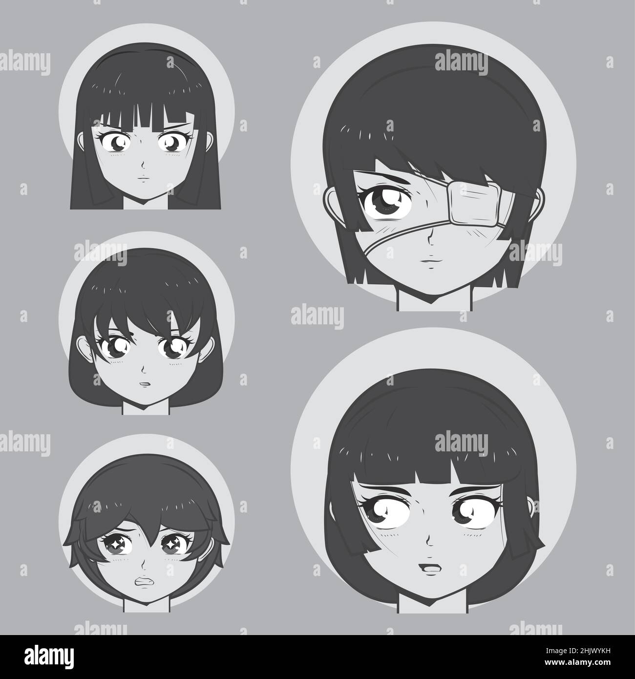 set of manga girls Stock Vector Image & Art - Alamy