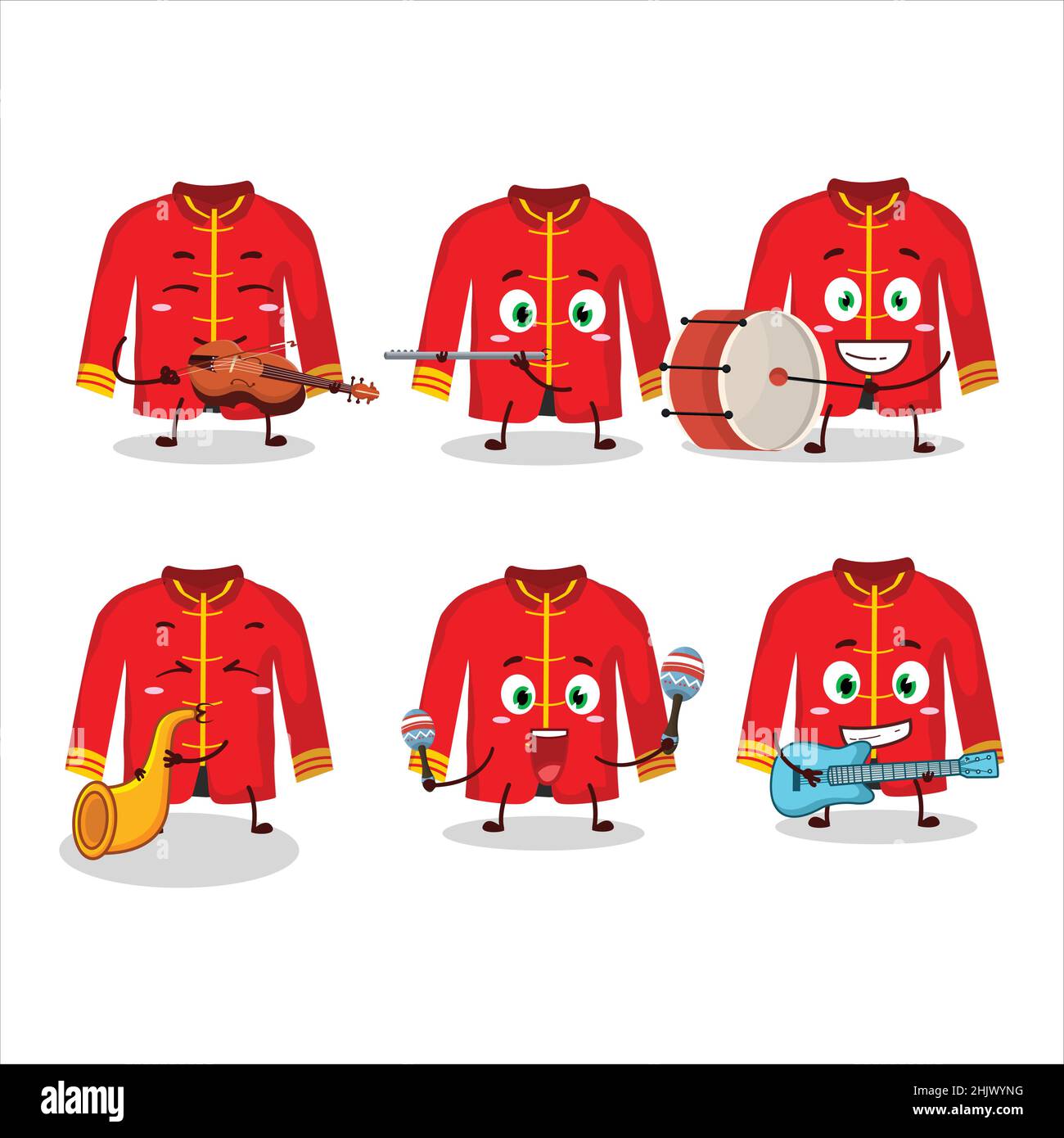 Cartoon character of red chinese traditional costume playing some ...