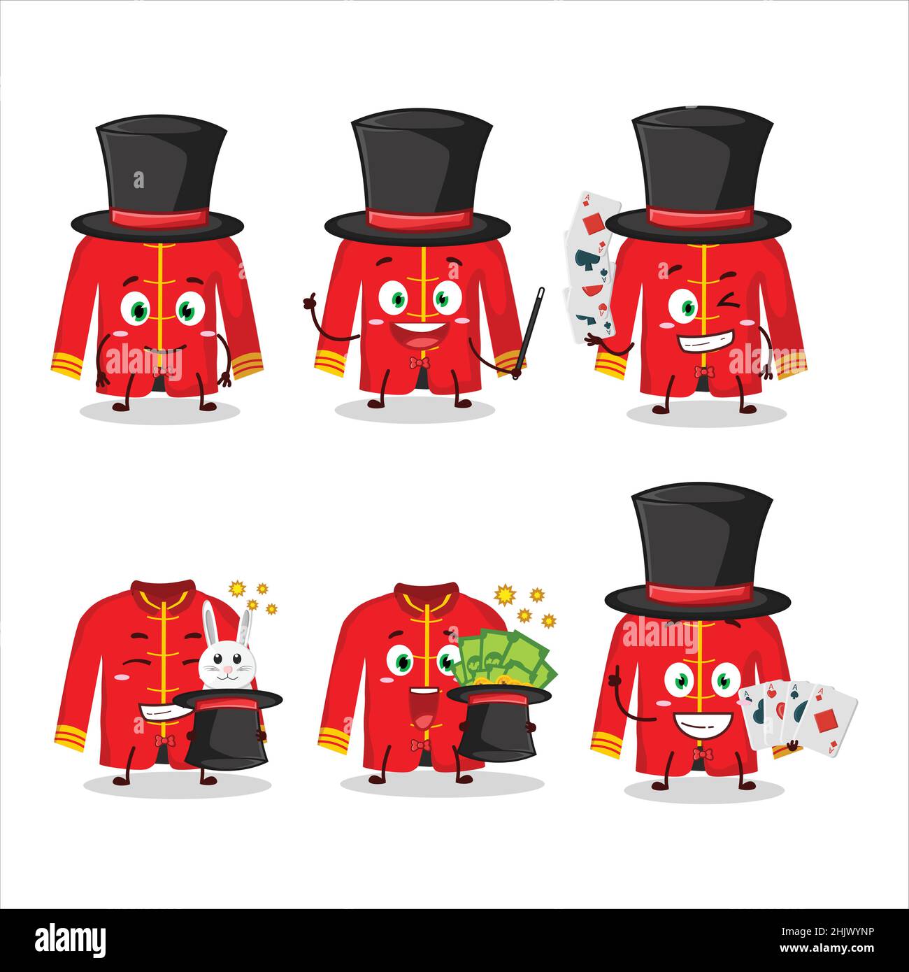 A red chinese traditional costume Magician cartoon character perform on ...