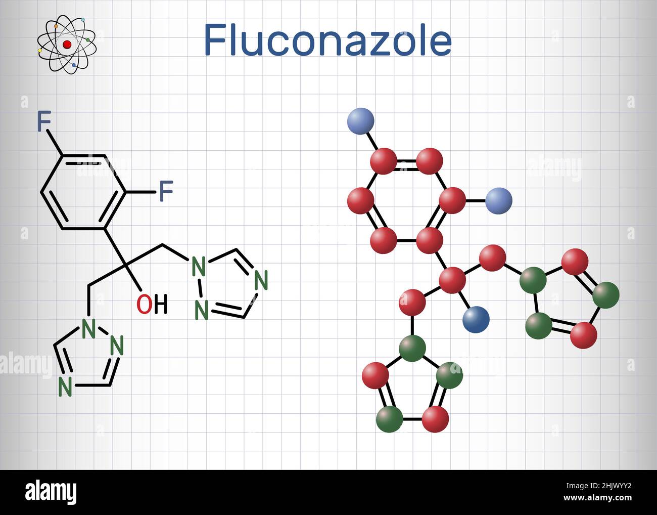 Fluconazole, molecule. It is triazole antifungal medication used to ...