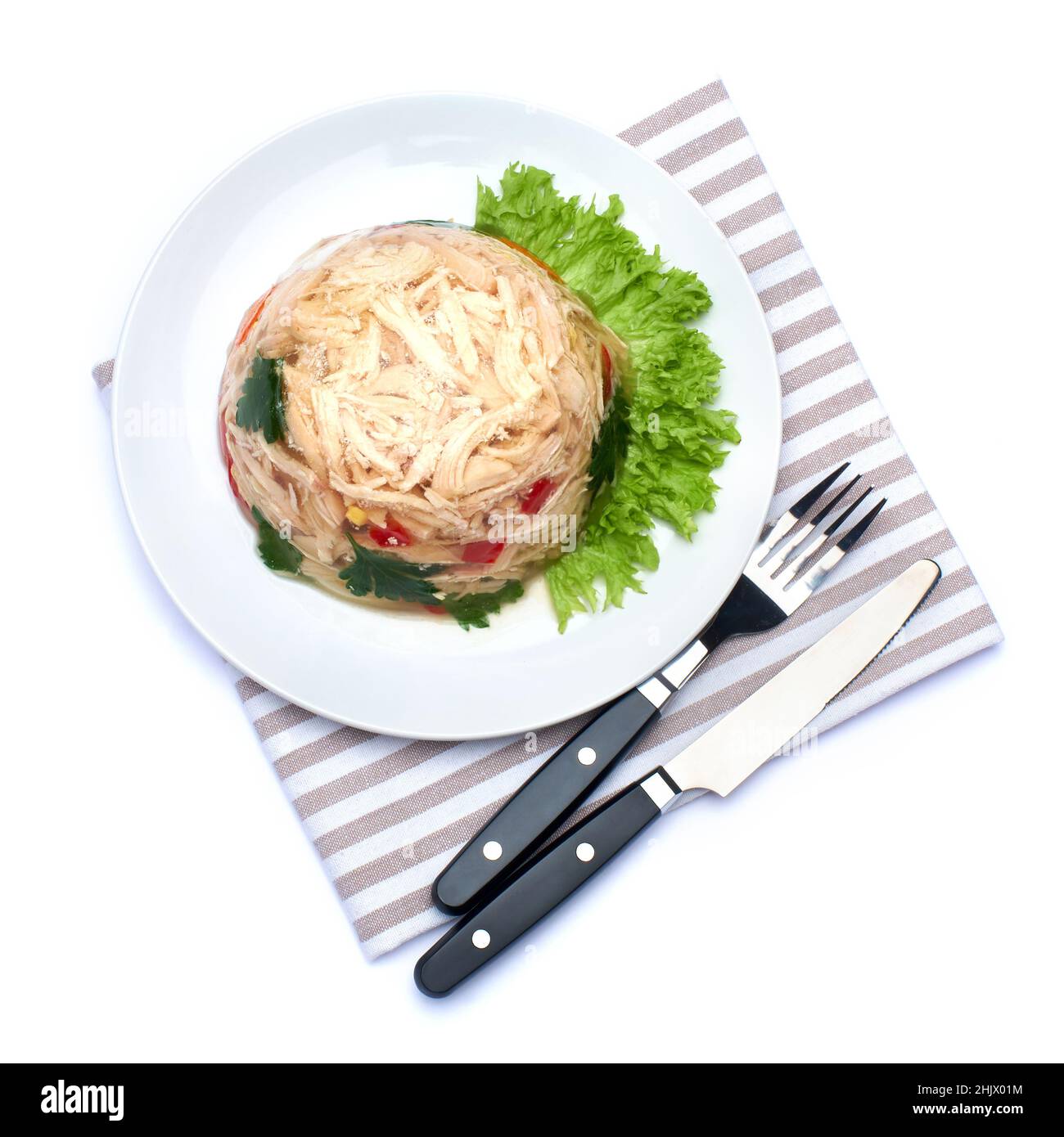 Delicious chicken aspic on a plate isolated on white background Stock ...