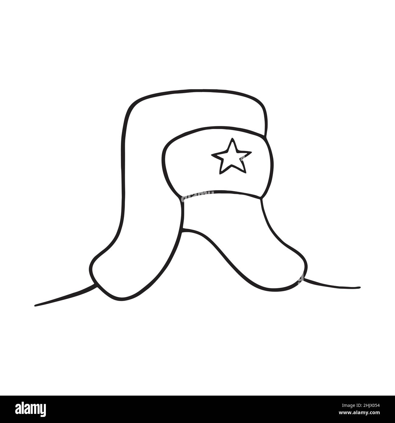 vector doodle hat icon, ushanka hat, soviet headdress. outline style on ...
