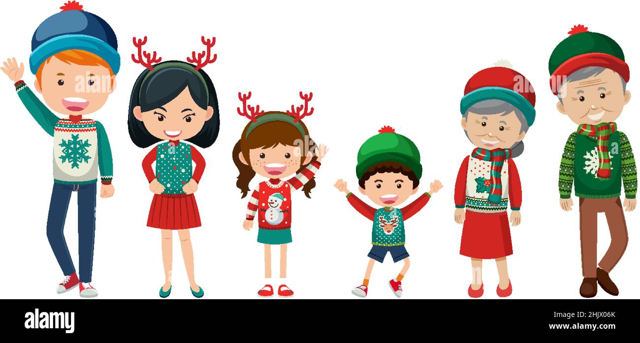 Family members wearing Christmas outfits illustration Stock Vector ...