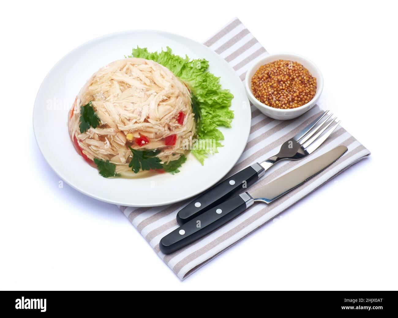 Delicious chicken aspic on a plate isolated on white background Stock ...