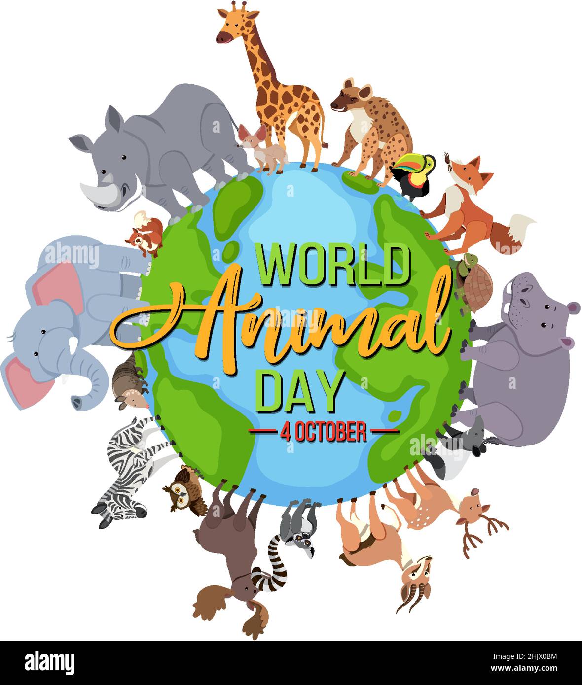 World Animal Day banner with wild animals standing on earth ...