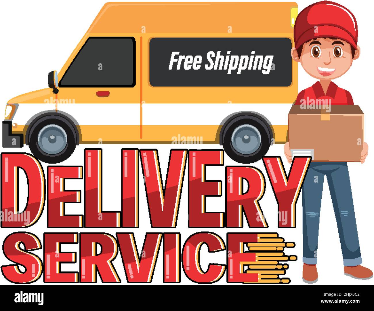 Delivery Service logo banner with courier cartoon character ...