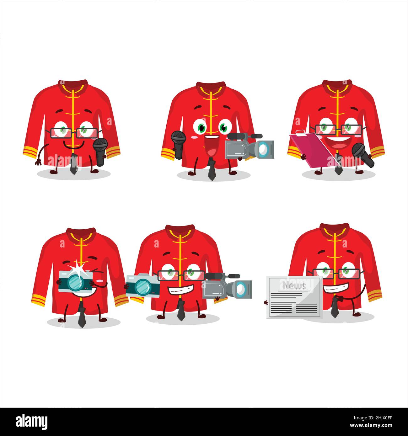 Character reporter red chinese traditional costume cute mascot with ...