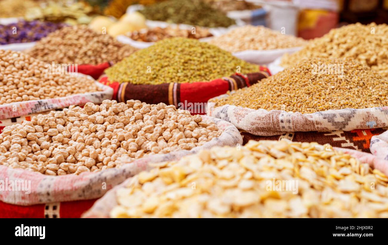 Dried food products on the arab street market stall Stock Photo - Alamy