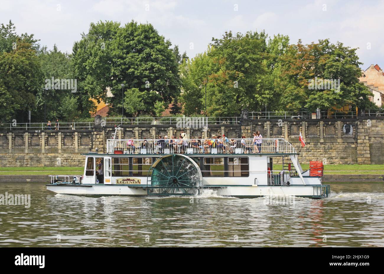 Ship for tourists during the cruise on Wisla river in Krakow, Poland ...