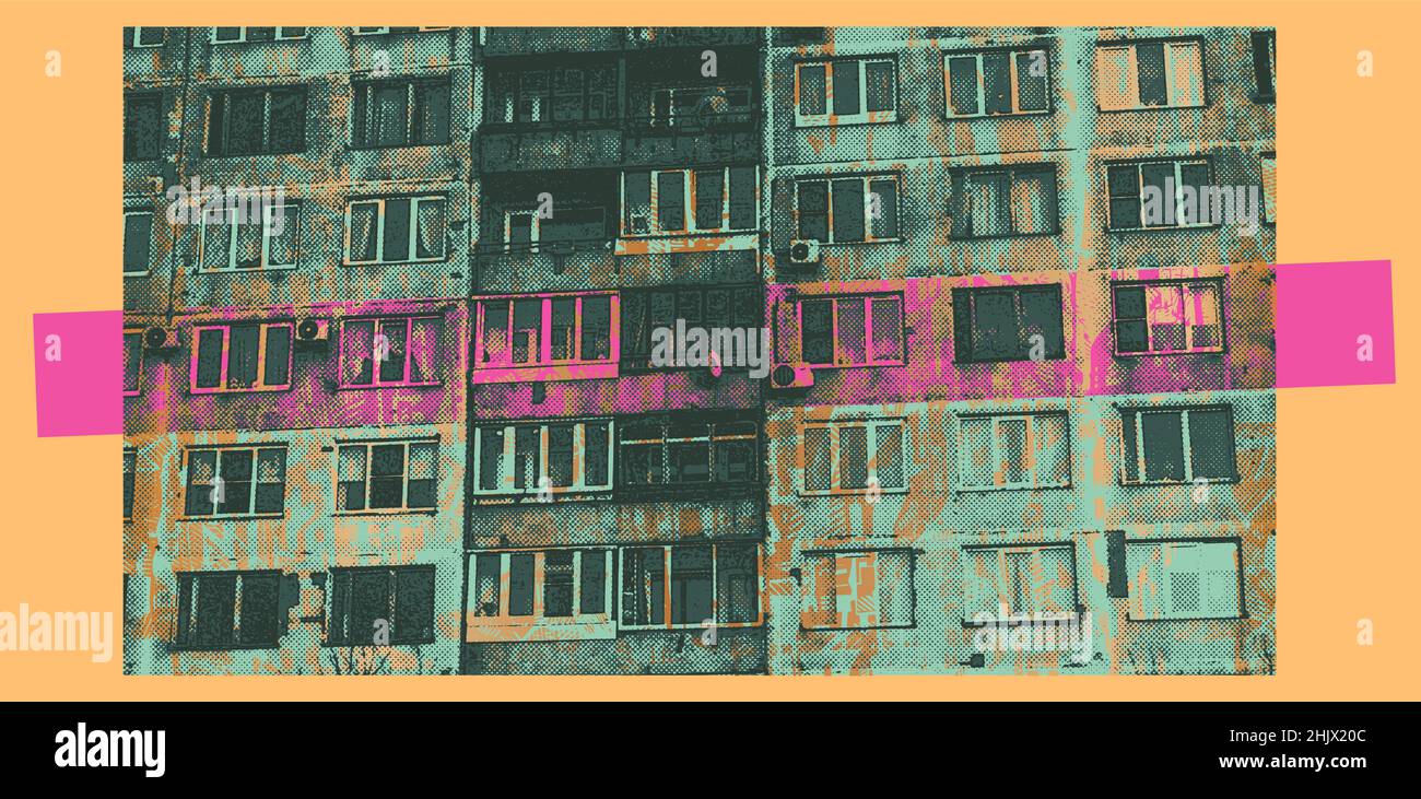 Decorative background with cityscape and grunge textures. retro style ...