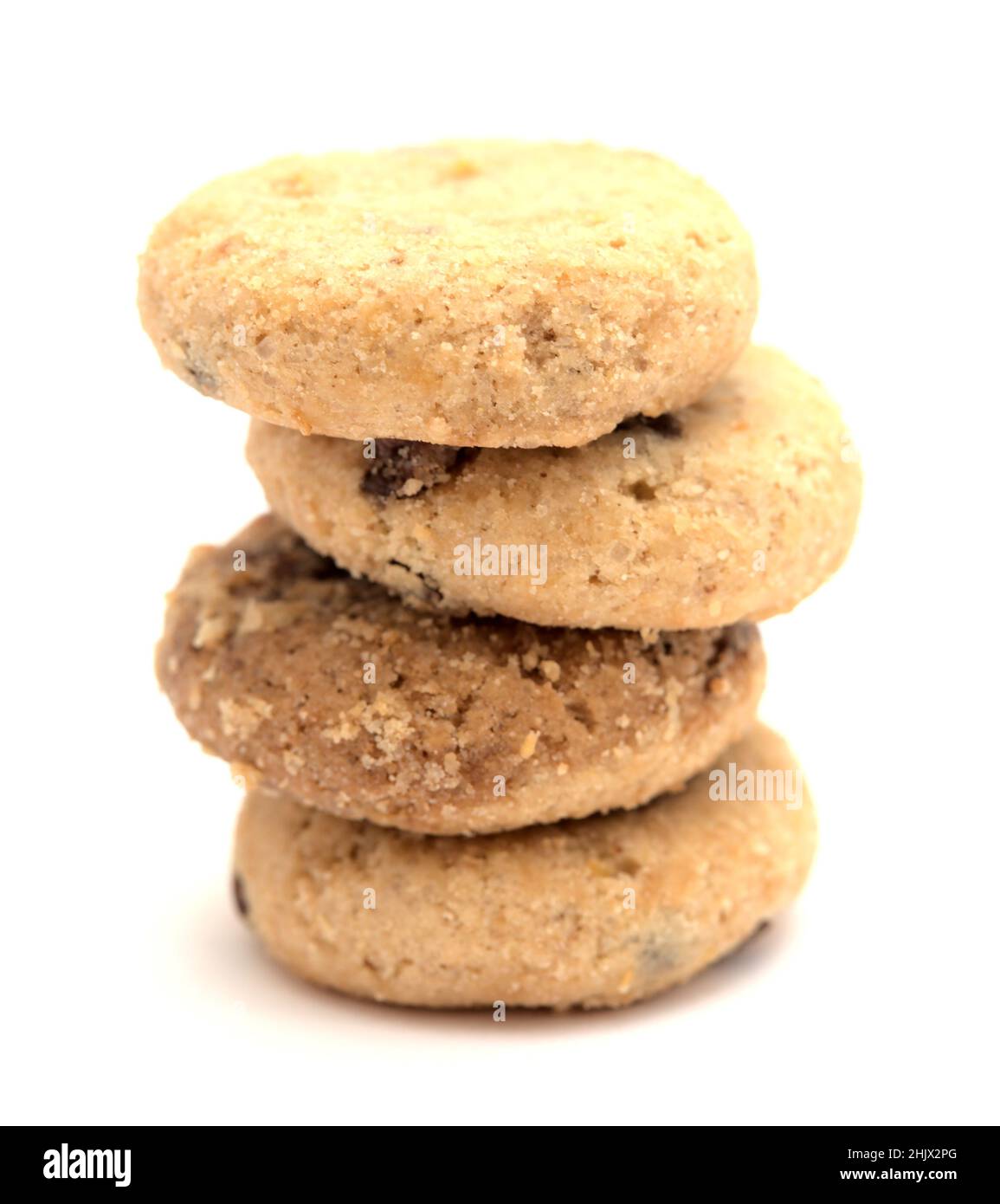 Round chocolate chip mini cookies isolated on white background Stock ...