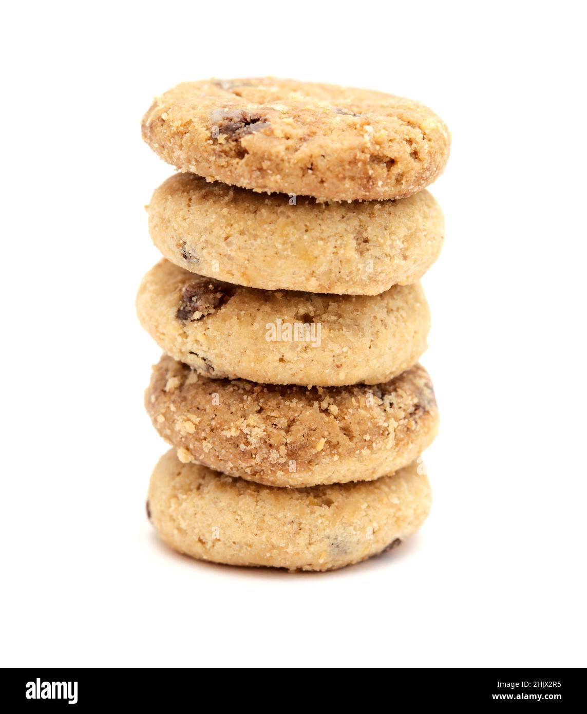Round chocolate chip mini cookies isolated on white background Stock ...
