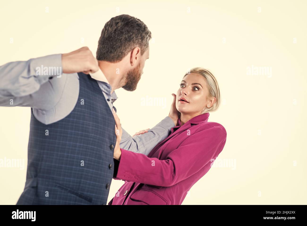 couple having relation problems of domestic violence and physical abuse ...