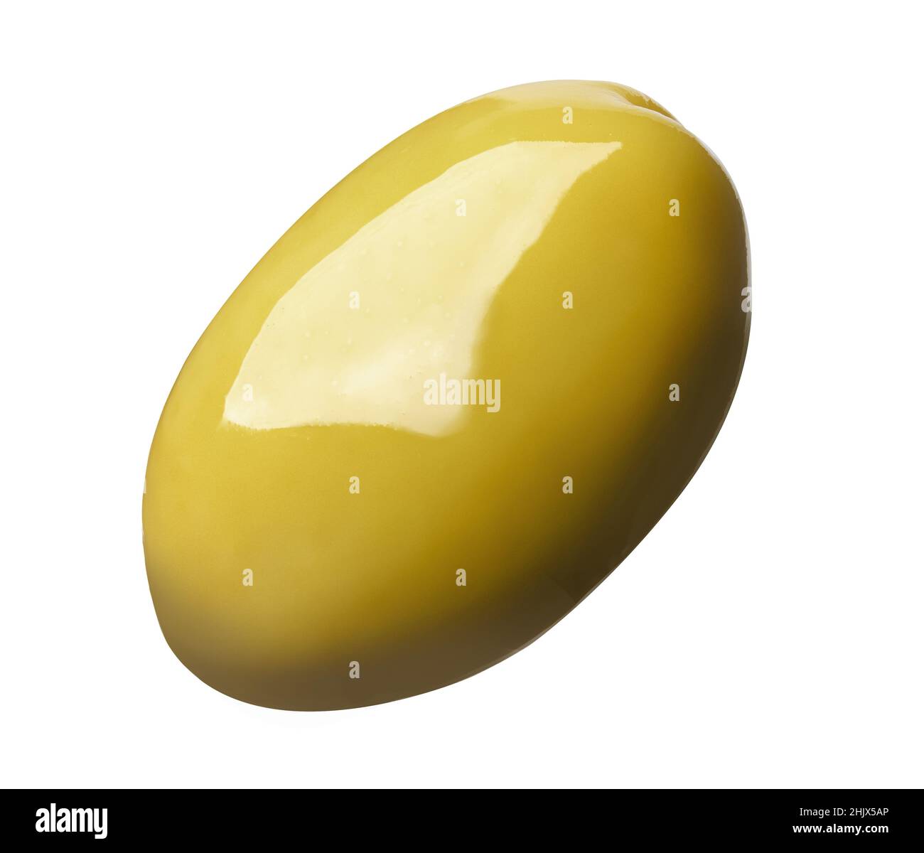 Single green olive isolated on white background Stock Photo - Alamy