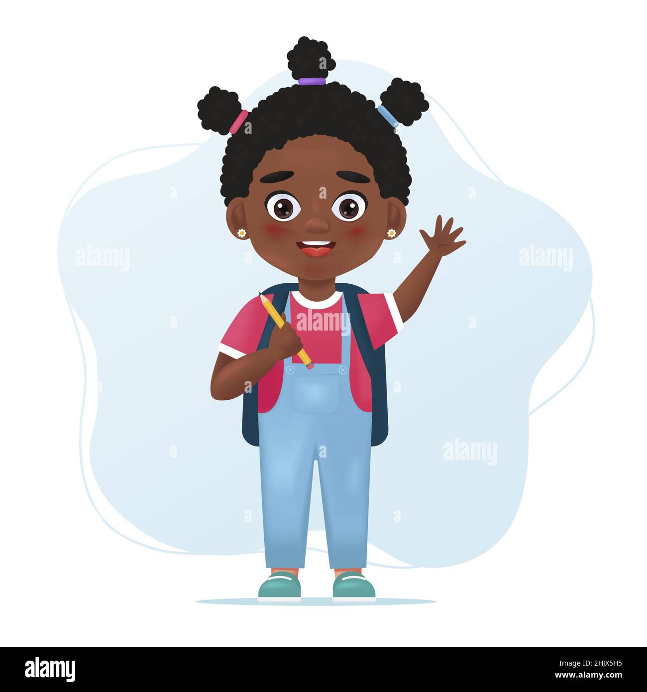 School girl character African nationality. Cute child, back to school ...