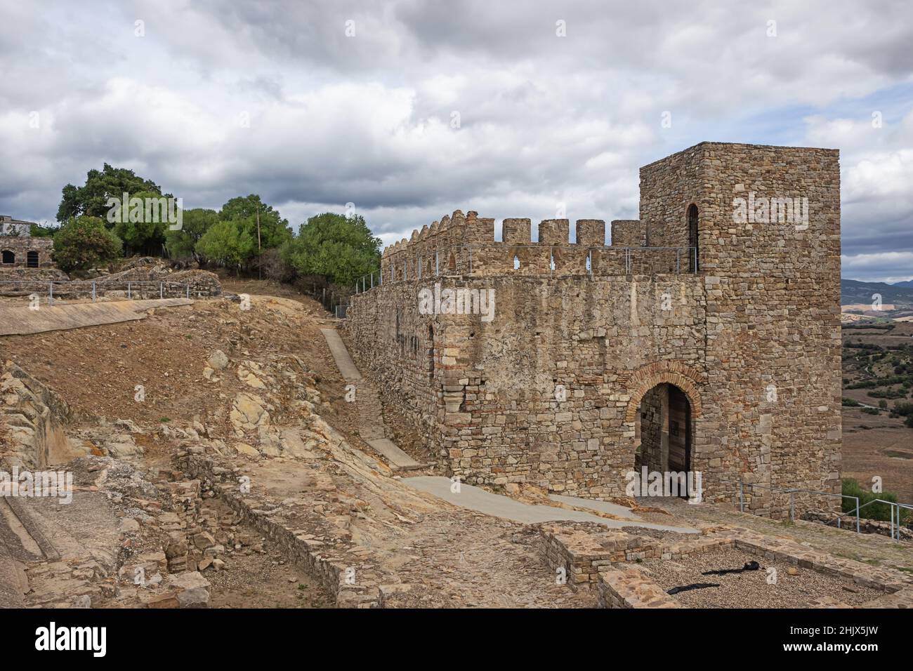 The entrance of the castle in Jimena de la Frontera situated on the ...