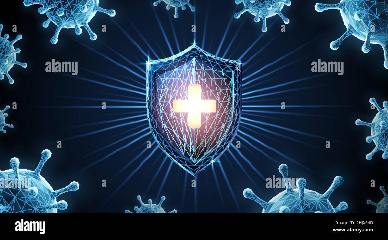 Shining shield and viruses. Antimicrobial protect, covid-19 vaccination ...