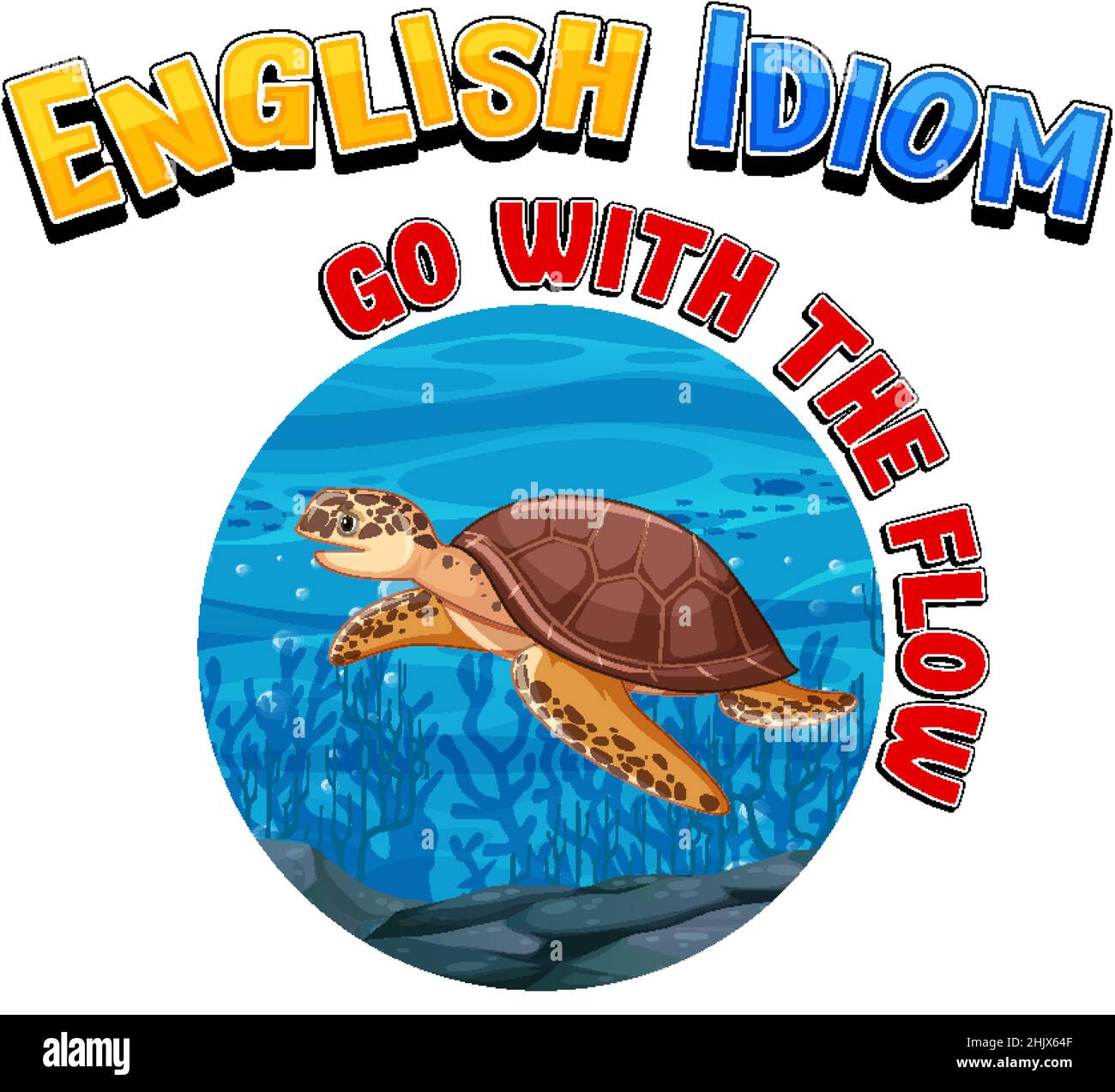 English idiom with picture description for go with the flow ...