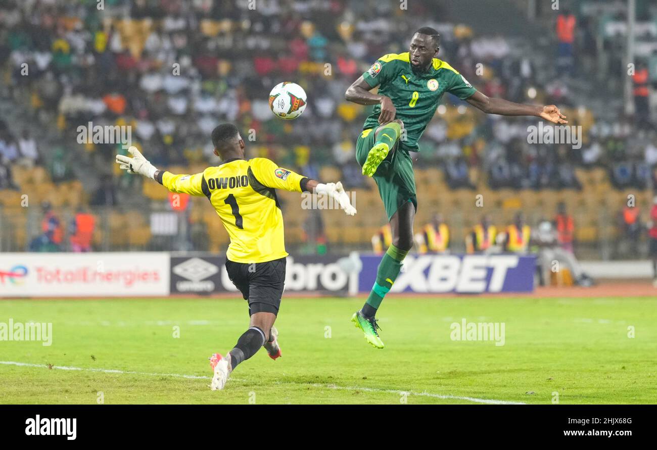 Yaounde, Cameroon, January, 30, 2022: Cheikhou Kouyaté of Senegal scoring their second goal ...