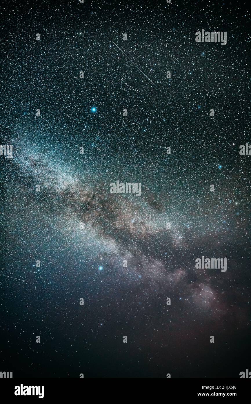 Real Night Sky Stars With Milky Way Galaxy. Natural Starry Sky Colorful ...