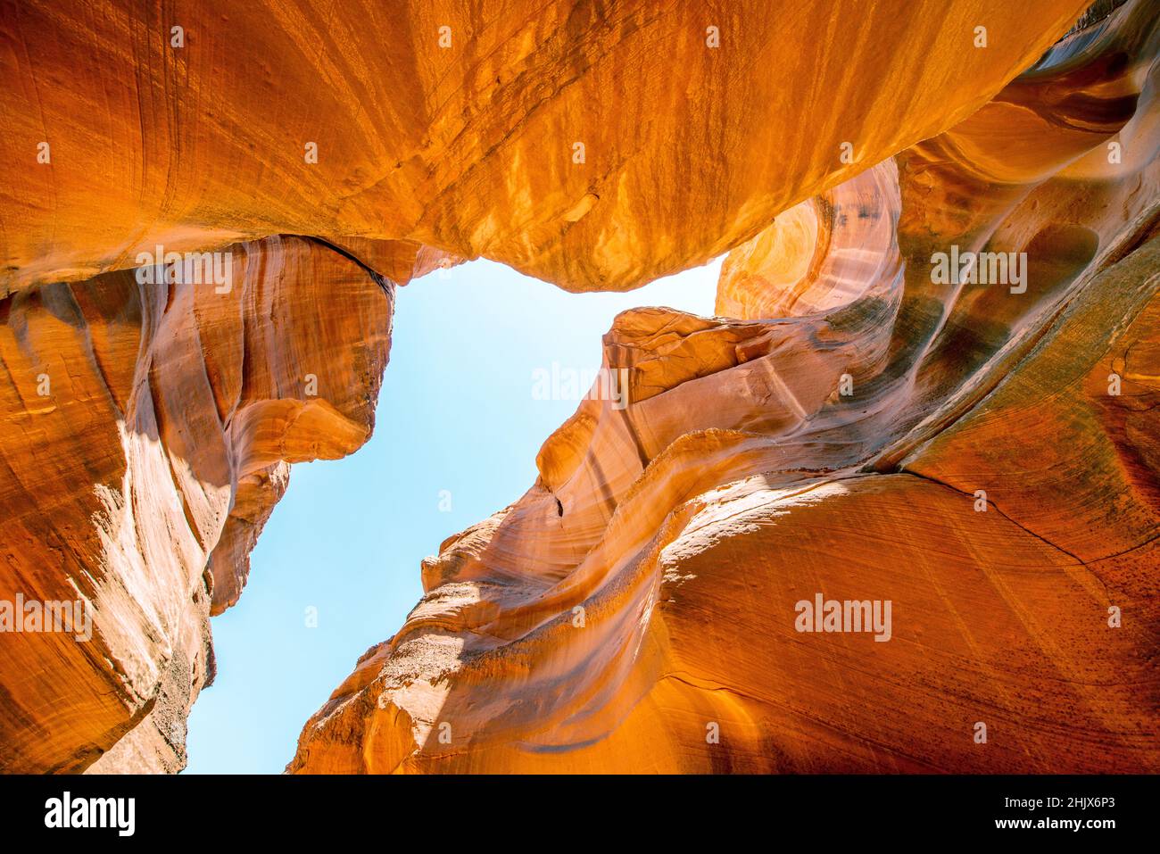 Antelope Canyon, Arizona - USA. Exterior view of rocks under a blue ...