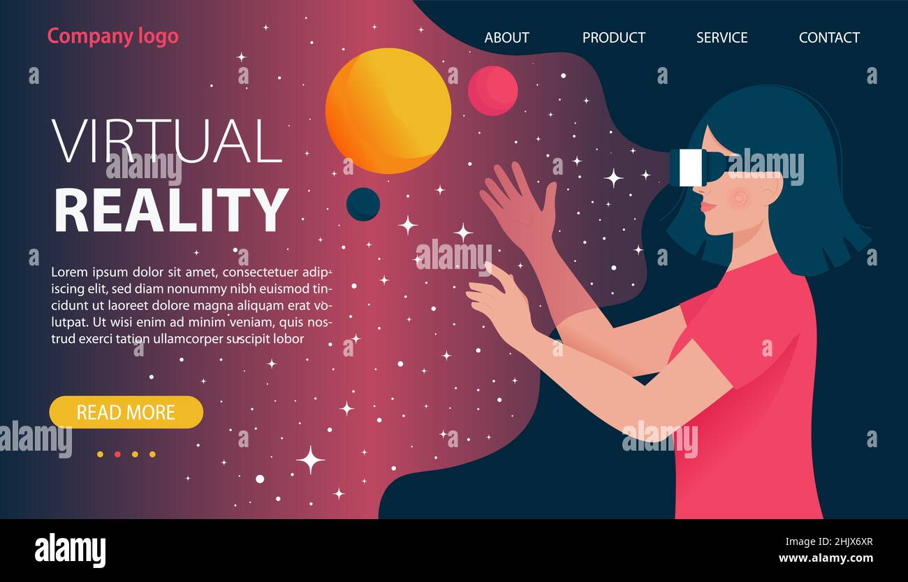 Woman in virtual reality headset. Concept of virtual reality ...
