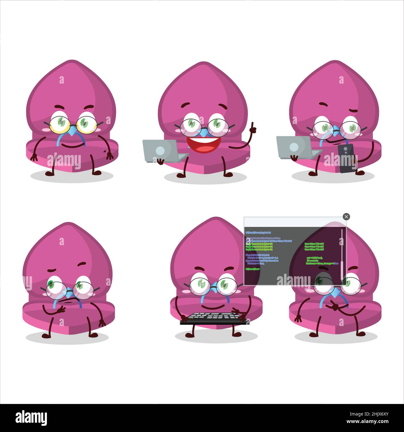Pink love ring box Programmer cute cartoon character with. Vector ...