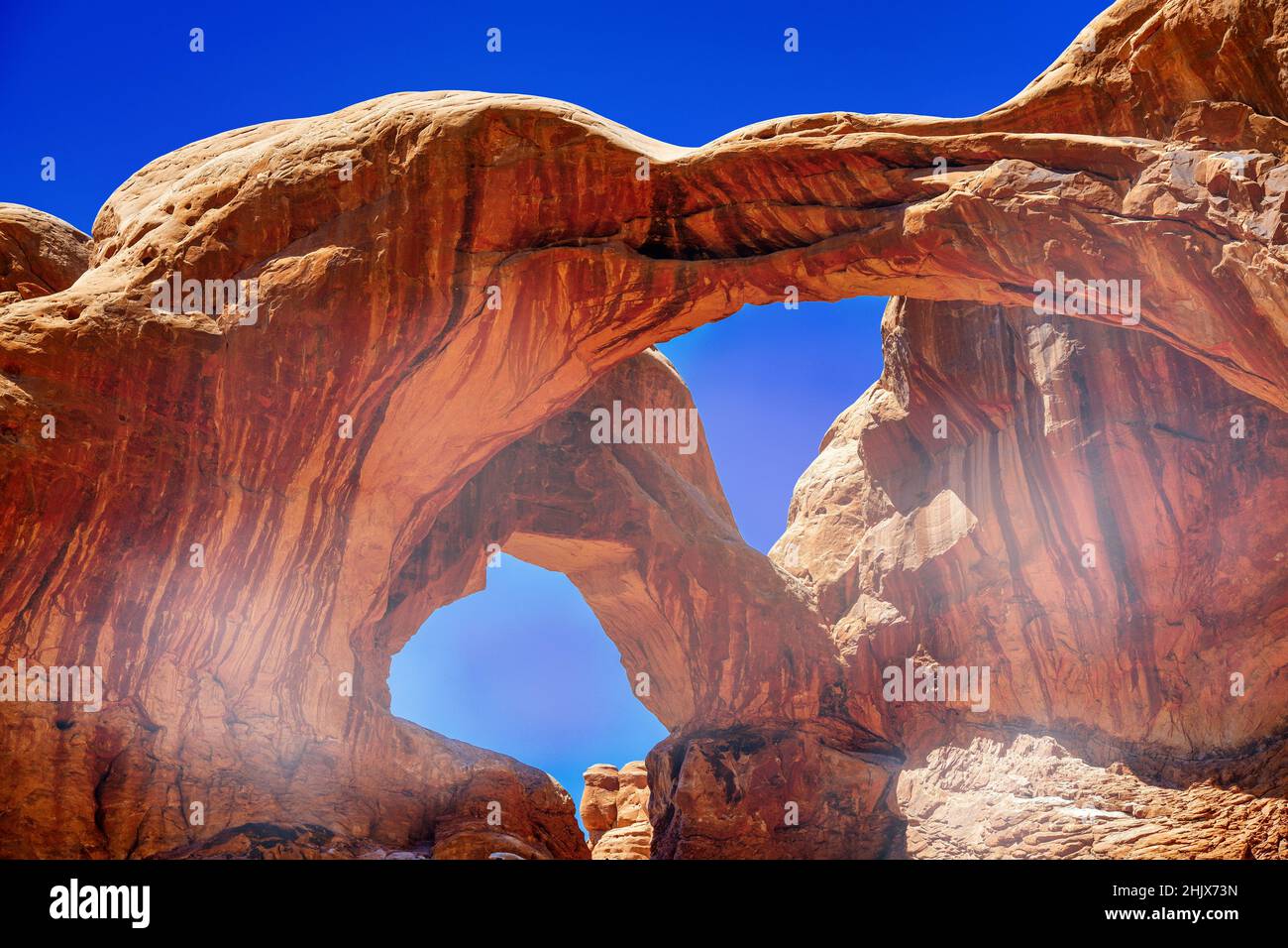 Double Arch ia a natural rock formation inside Arches National Park ...