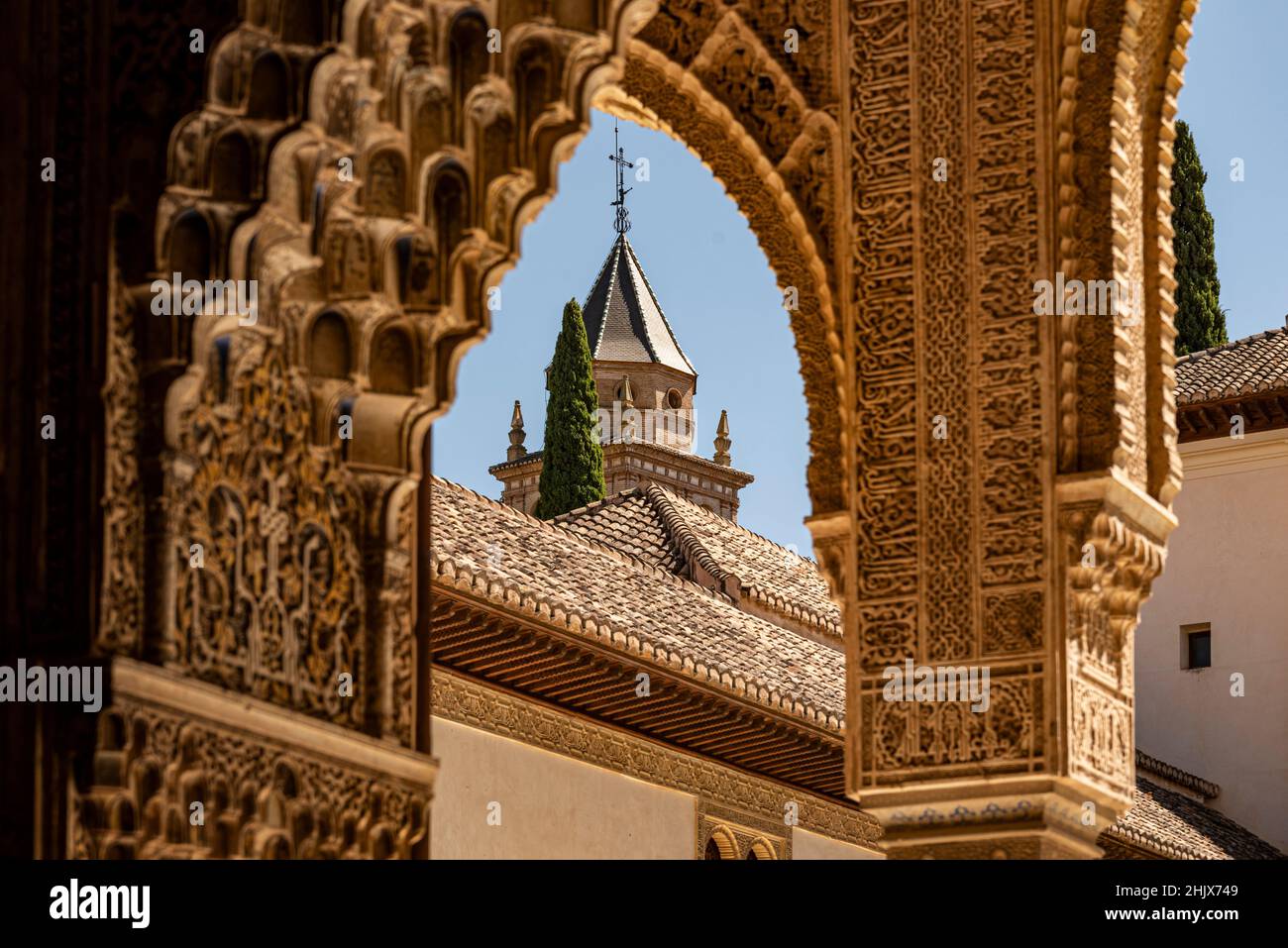 Arches decorated with moorish ornaments on the entrance of Comares ...