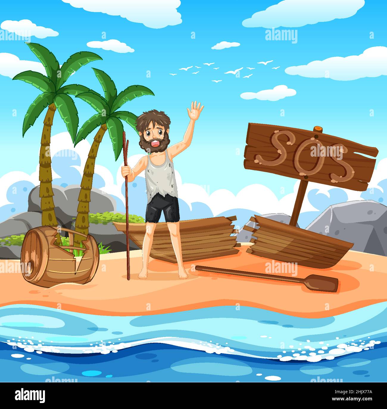 A man on deserted island isolated illustration Stock Vector Image & Art ...