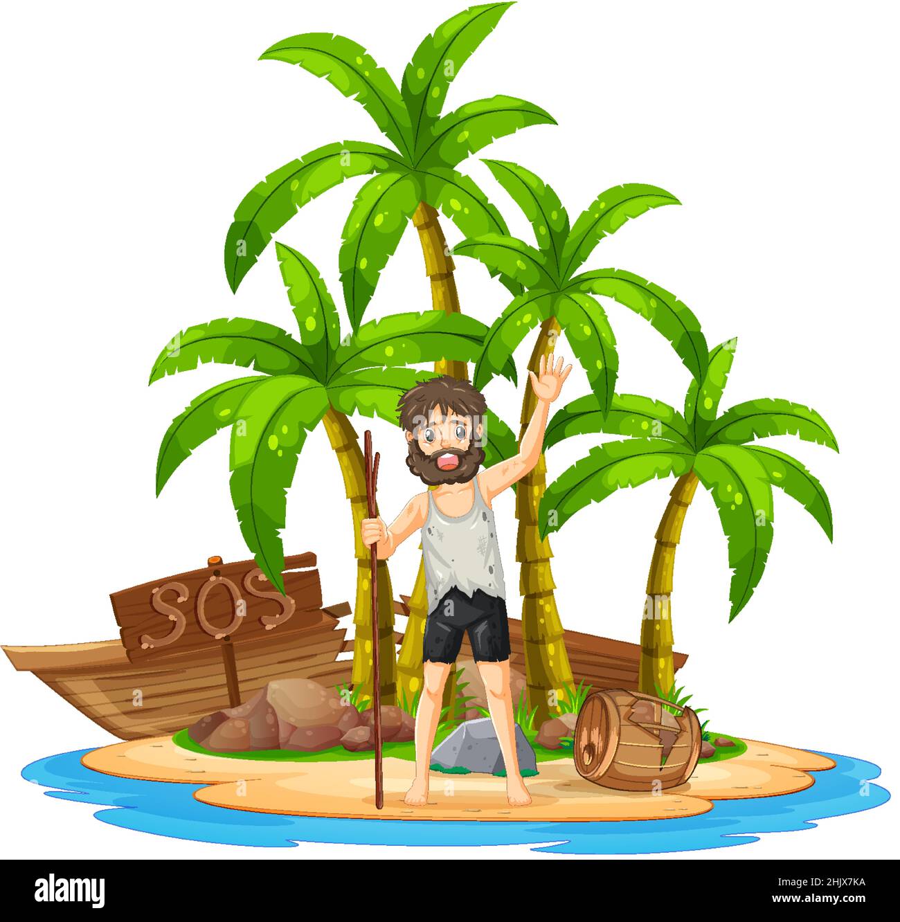 A man on deserted island isolated illustration Stock Vector Image & Art ...