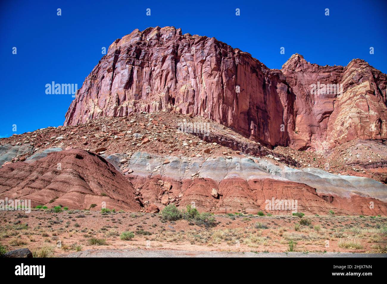 Red Mountains in Capitol Reef National Park under a blue summer sky ...