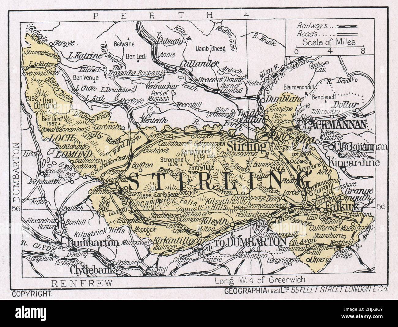Map of Stirlingshire (1923 Stock Photo - Alamy