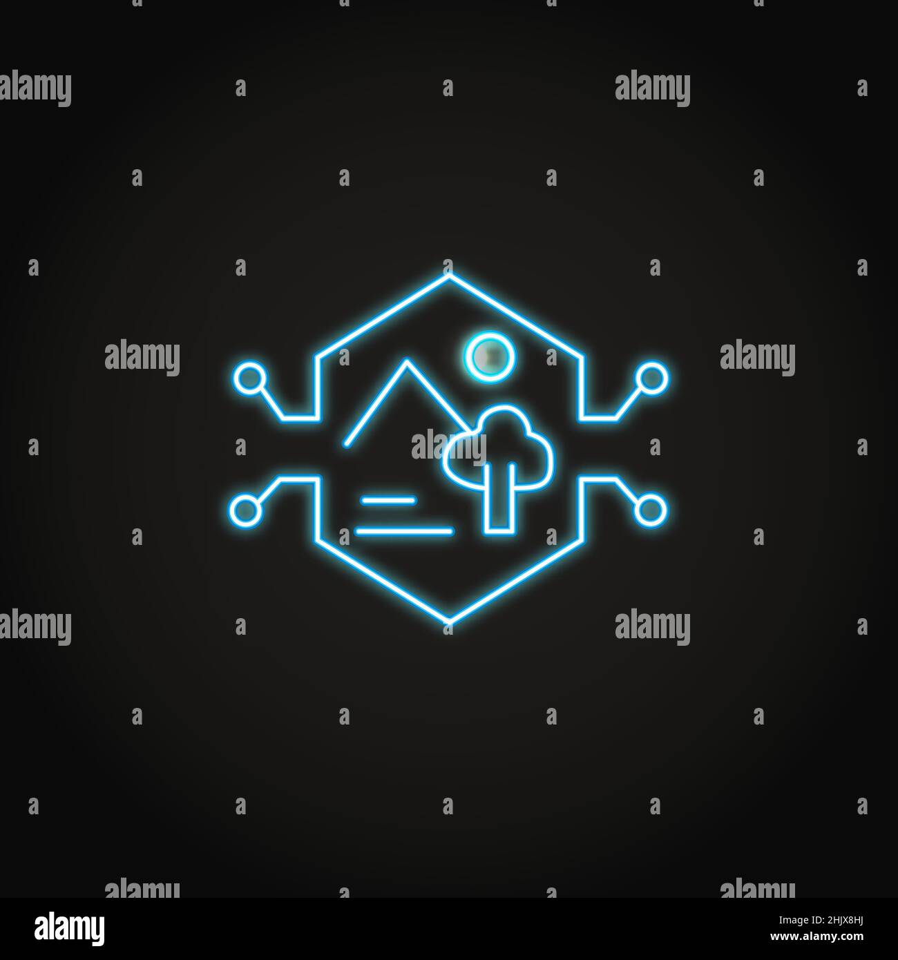 Neon NFT art icon in line style. Non fungible token and digital art ...