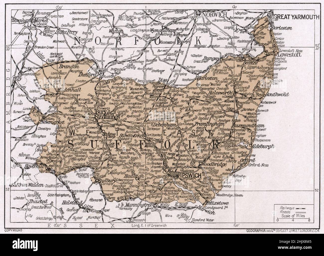 Map of Suffolk (1923 Stock Photo - Alamy