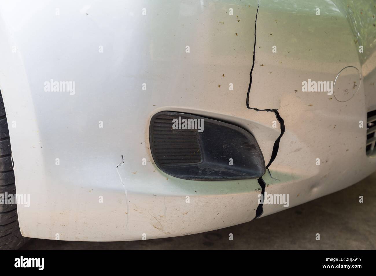car has a dentedand damage at front bumper from accident Stock Photo ...