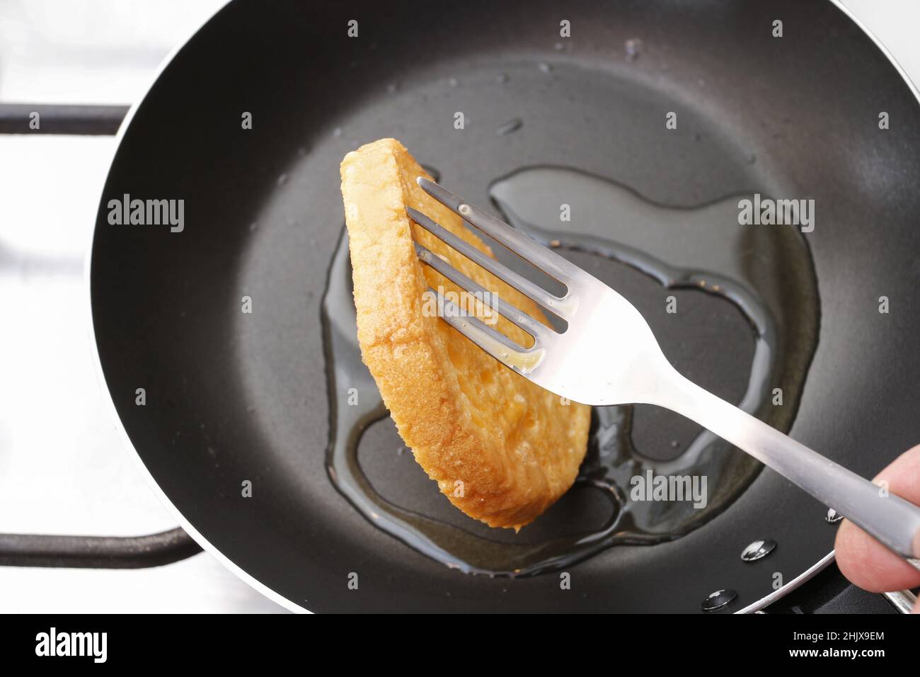 The chef shows how to make french toast. Step by step, tutorial Stock ...