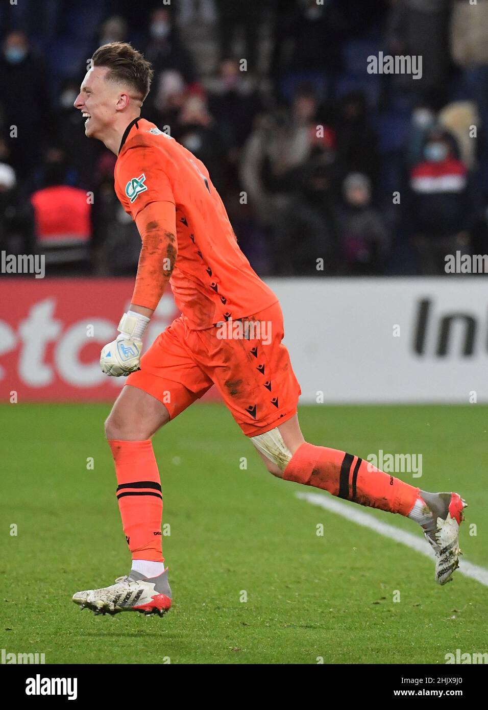 Nice's Polish goalkeeper Marcin Bulka celebrates winning the penalty ...
