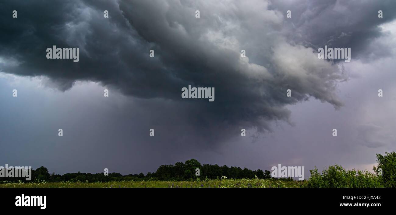 Thunder storm clouds with supercell wall cloud, summer, Lithuania Stock ...
