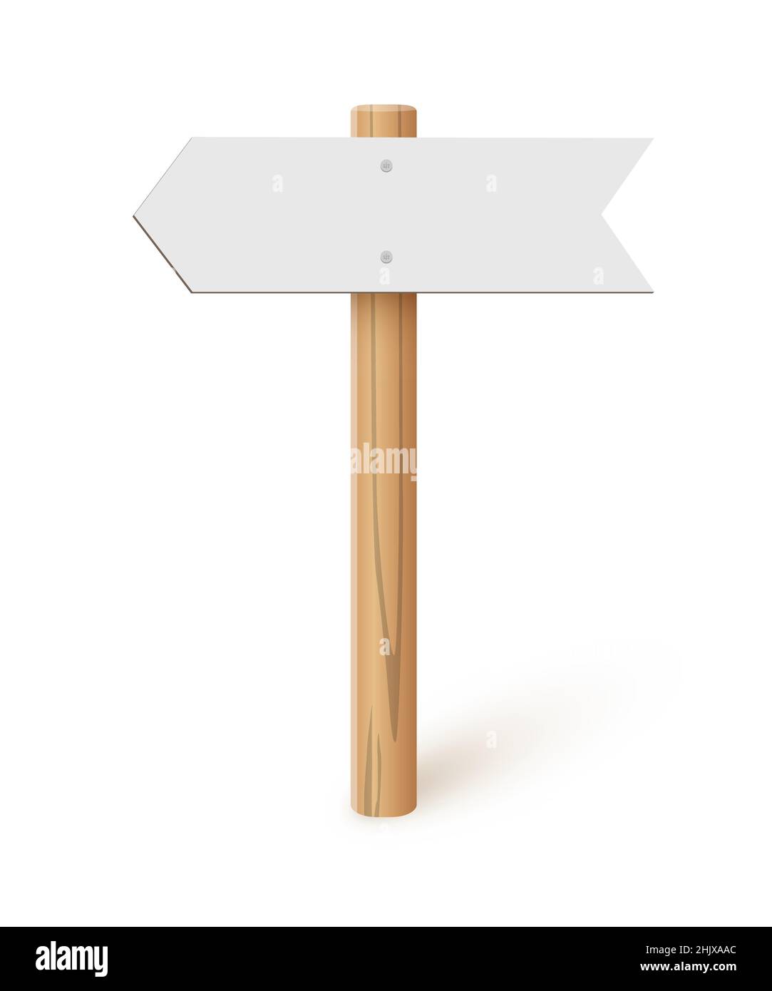 Signpost with blank direction sign on road. Wooden stick with white ...