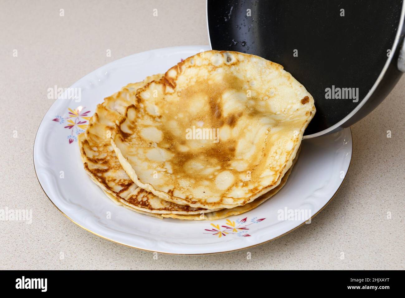Chef at work: How to make a traditional pancakes. Step by step ...