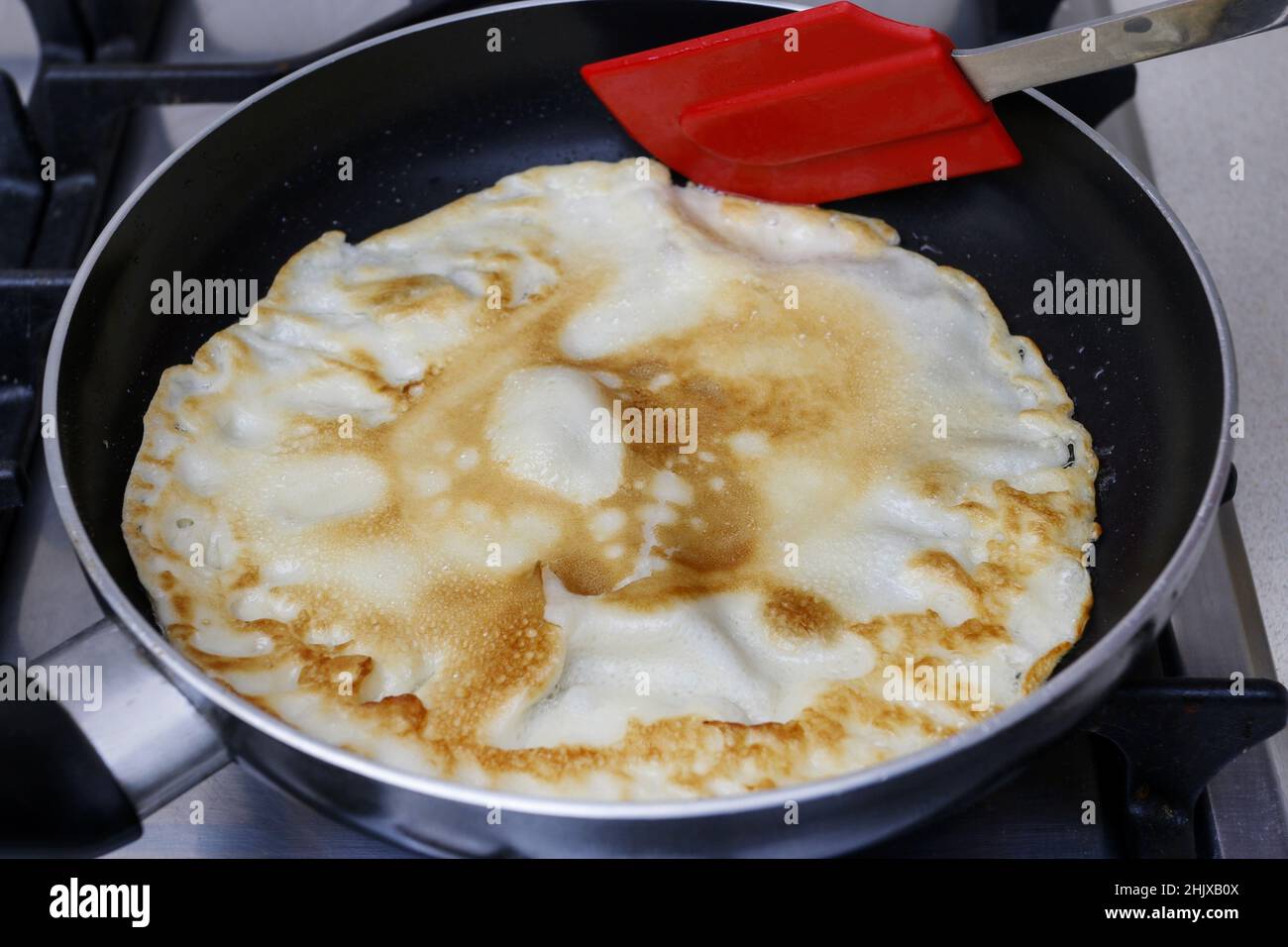 Chef at work: How to make a traditional pancakes. Step by step ...