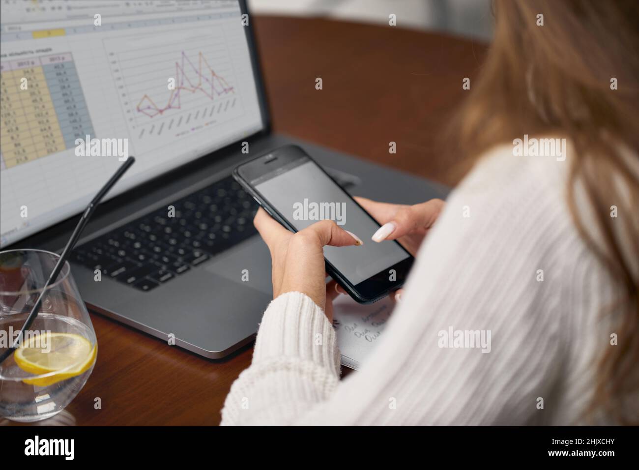 Woman using smart phone. Female hands typing text message Stock Photo ...