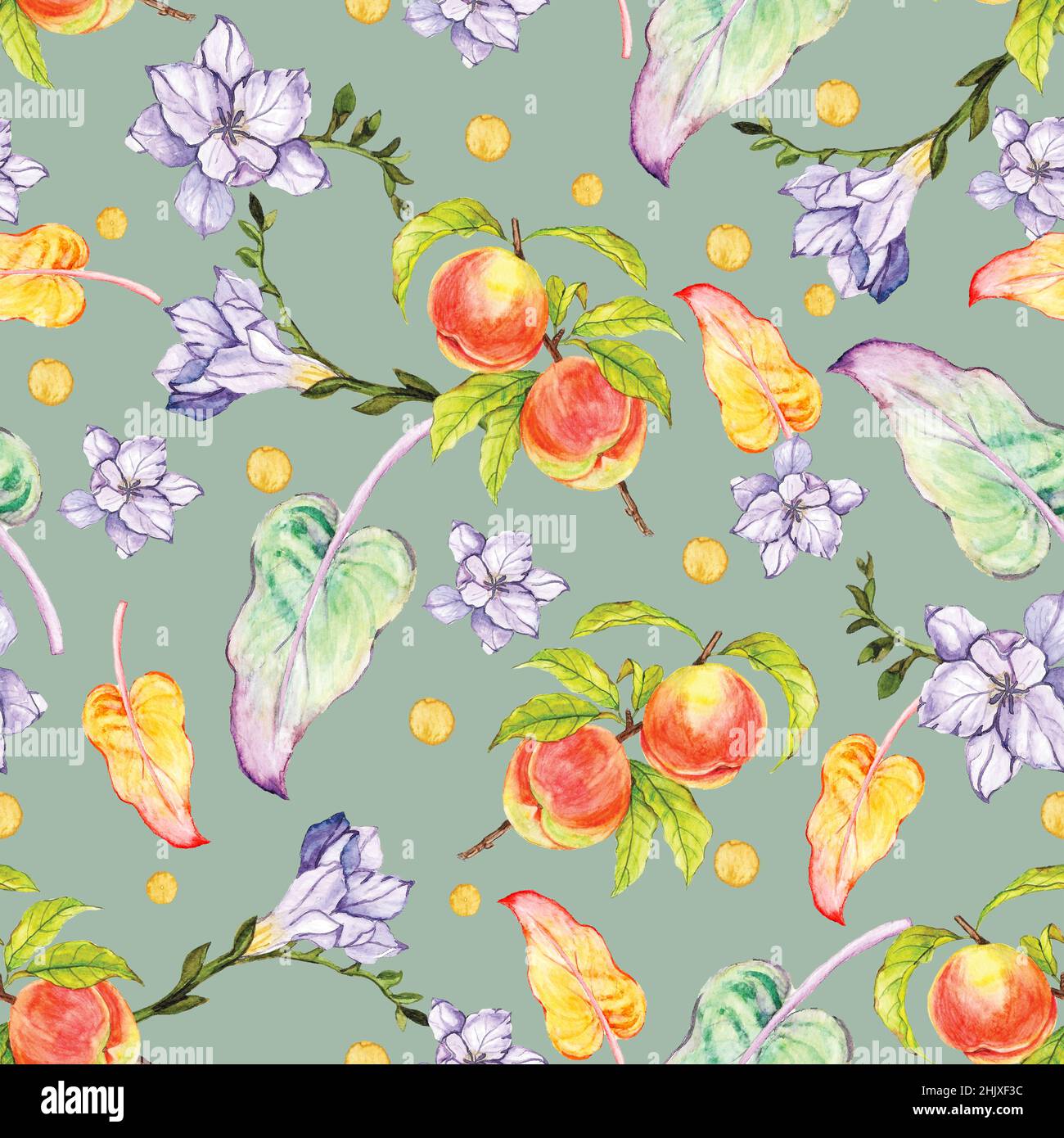 Water color apple and flower seamless pattern design Stock Photo - Alamy