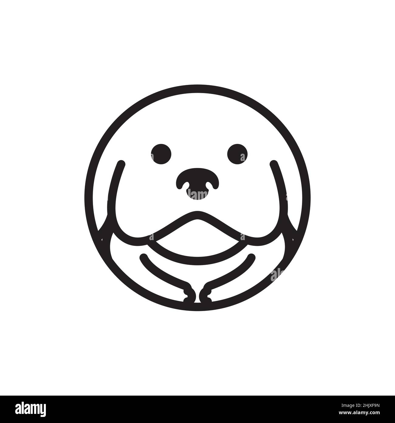 fat dog cute with circle line logo design, vector graphic symbol icon ...