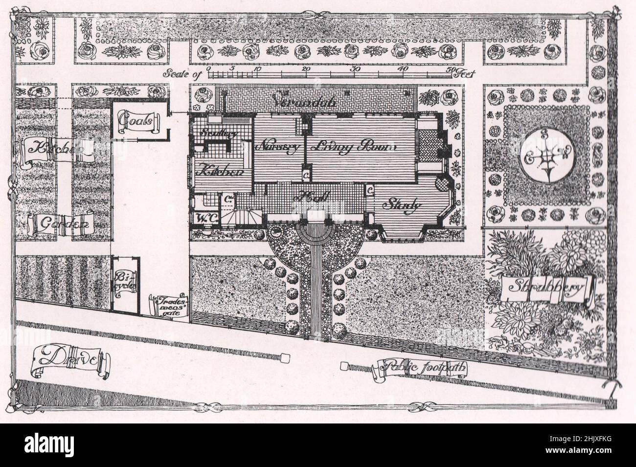 The south front: Ground plan. Surrey. The Cobbles, Walton Heath ...