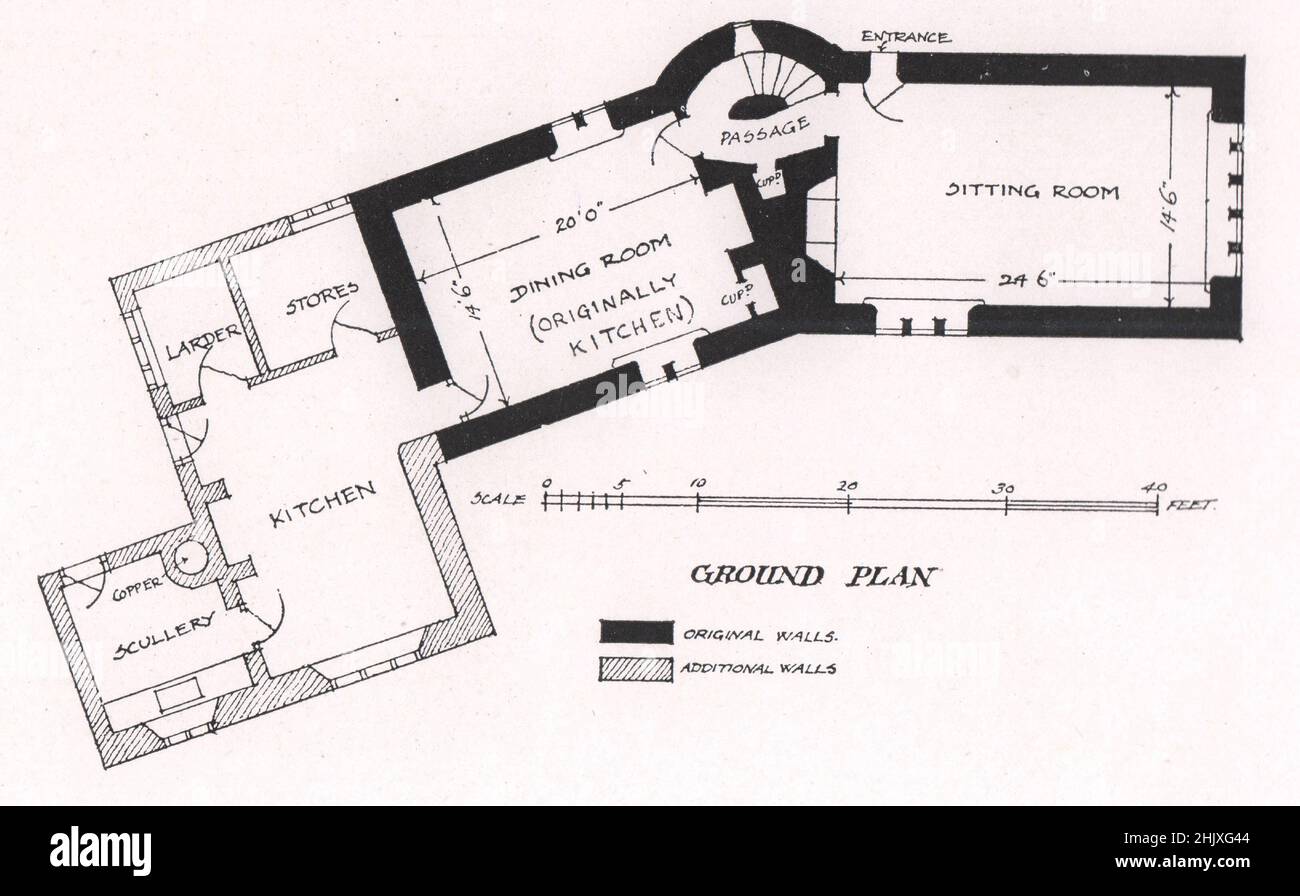 The house seen from the garden: Ground plan. Long Copse, Ewhurst ...