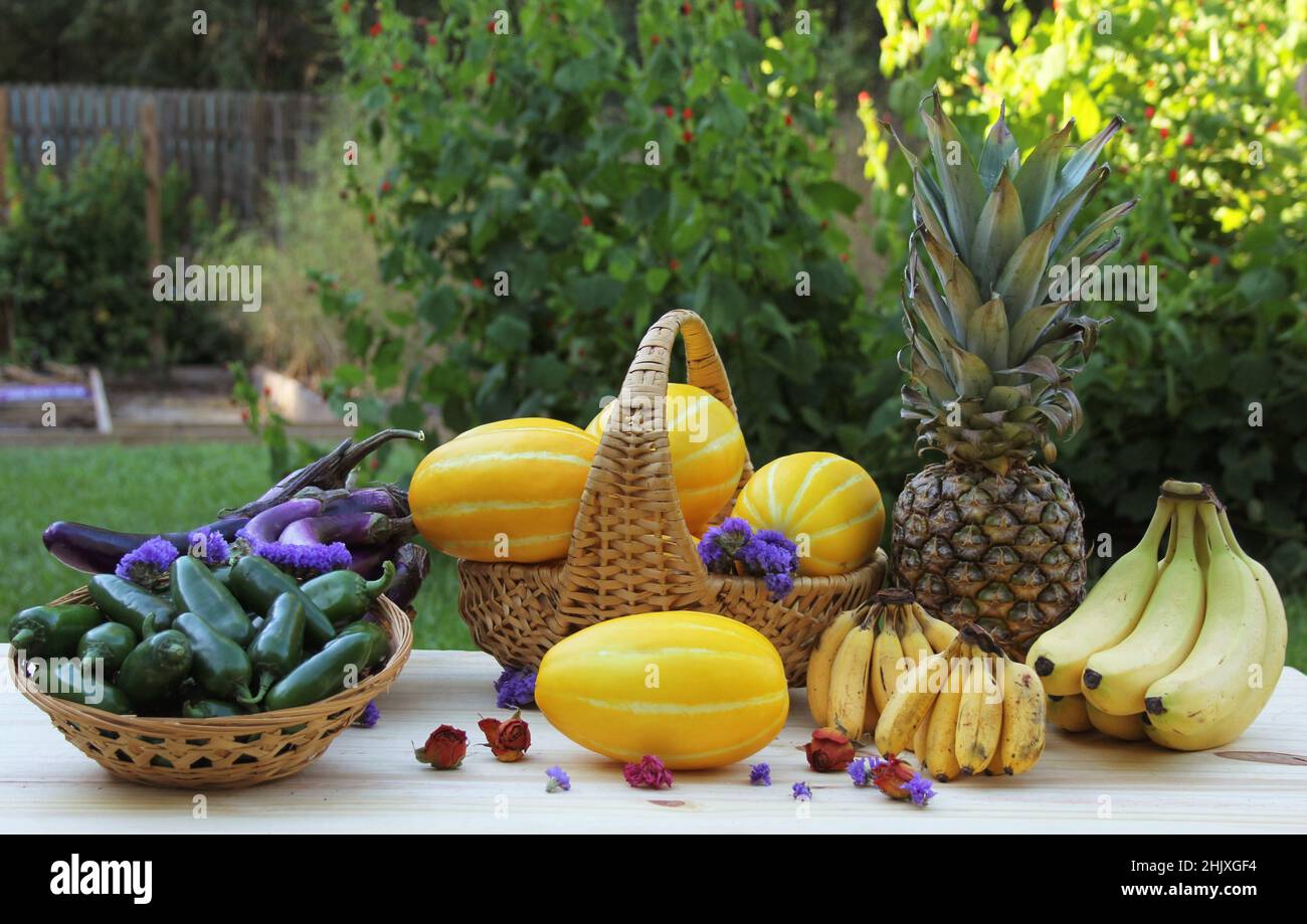 Fresh Fruit and Vegetables for Sale at Farmers Market Bananas and ...